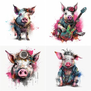 Pig Punk Art Clipart, Pig Art, Punk Style, Rebellion Art, Digital Paper ...