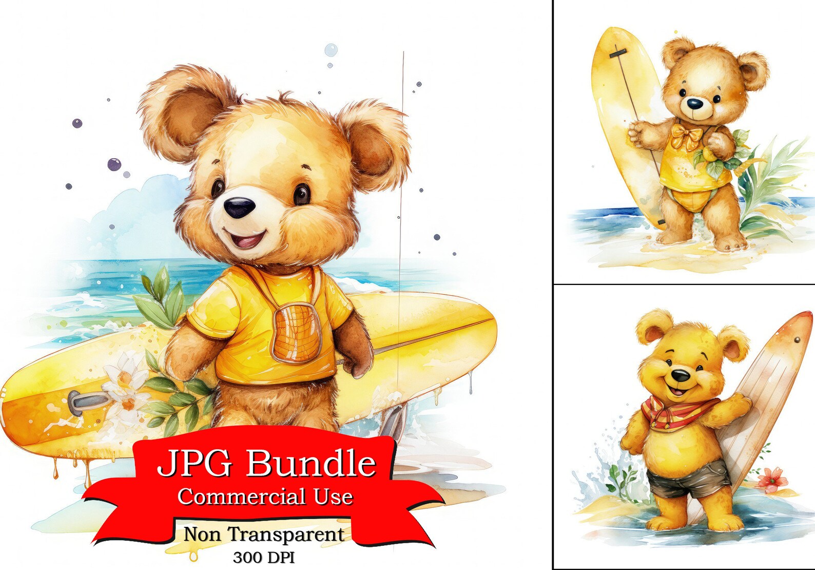 Pooh Clipart, Teddy Bear Lifeguard Clipart, Surfing Clipart, Holding a ...