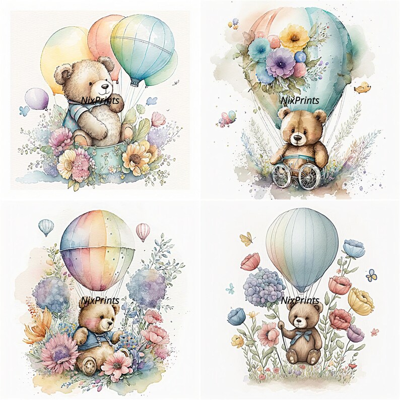 Watercolor Teddy Bear Clipart and Cute Bear Clip Art for - Etsy