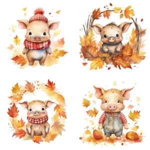Pig Fall Foliage Clipart, Clipart for Keychain, Art for Nursery ...