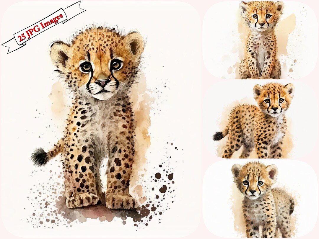 High-quality Baby Cheetah Clipart for Instant Download Watercolor ...