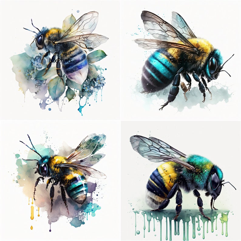 Watercolor Honeybee Clipart Bundle Magical Crystalized Bees - Etsy