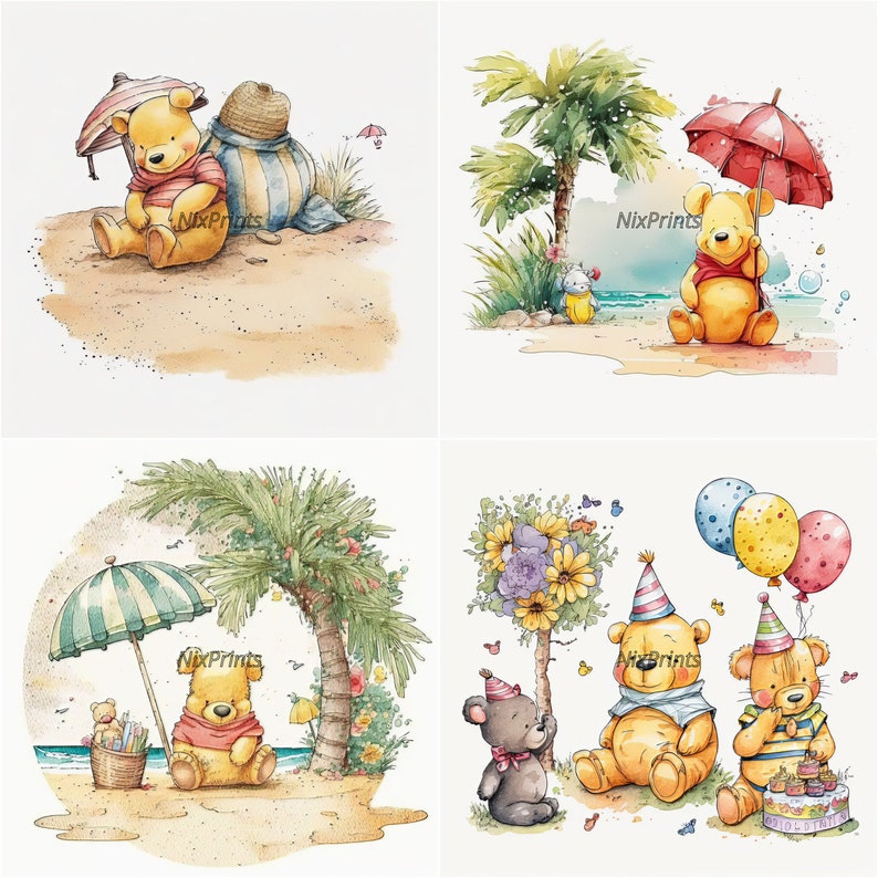 Beautiful Watercolour Winnie the Pooh Clipart for Beach - Etsy