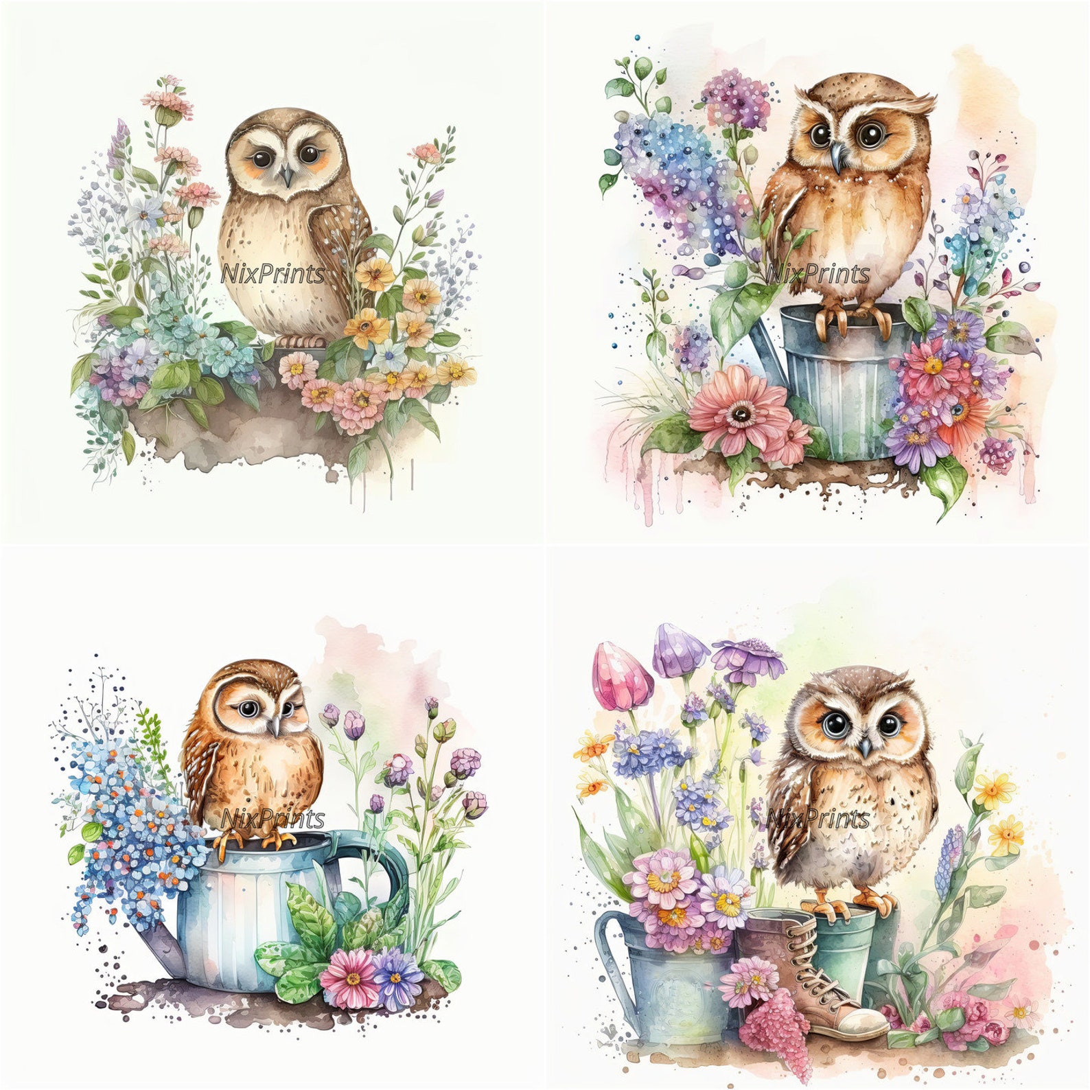 Spring Owl Clipart and Digital Papers for Commercial Use, Printable ...