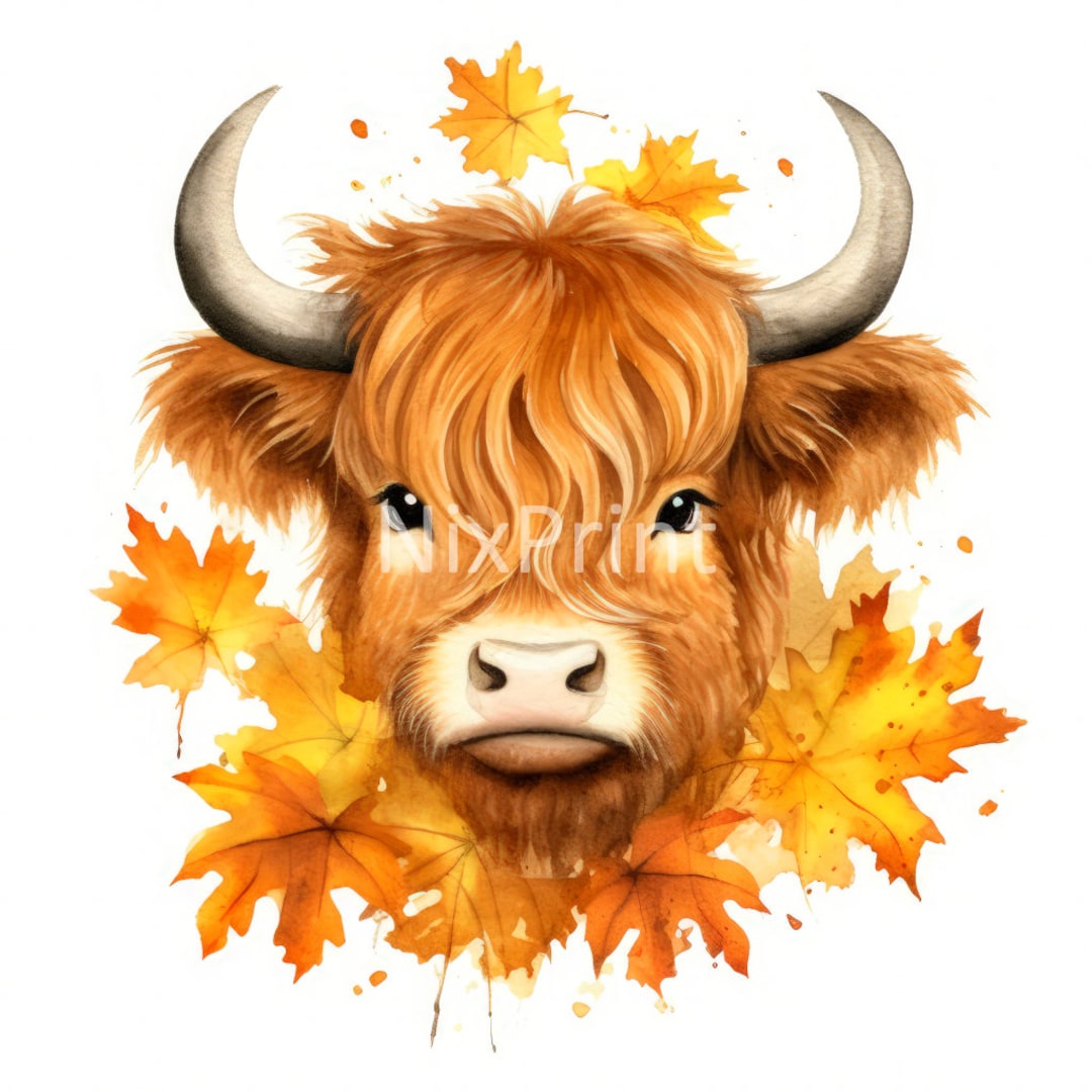 Highland Cow Fall Foliage Clipart, Picture for for Kitchen, Poster for ...