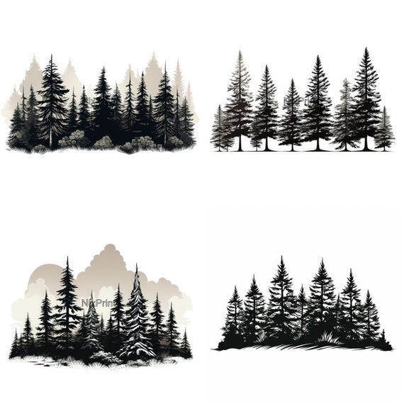 Black And White Pine Tree Clipart