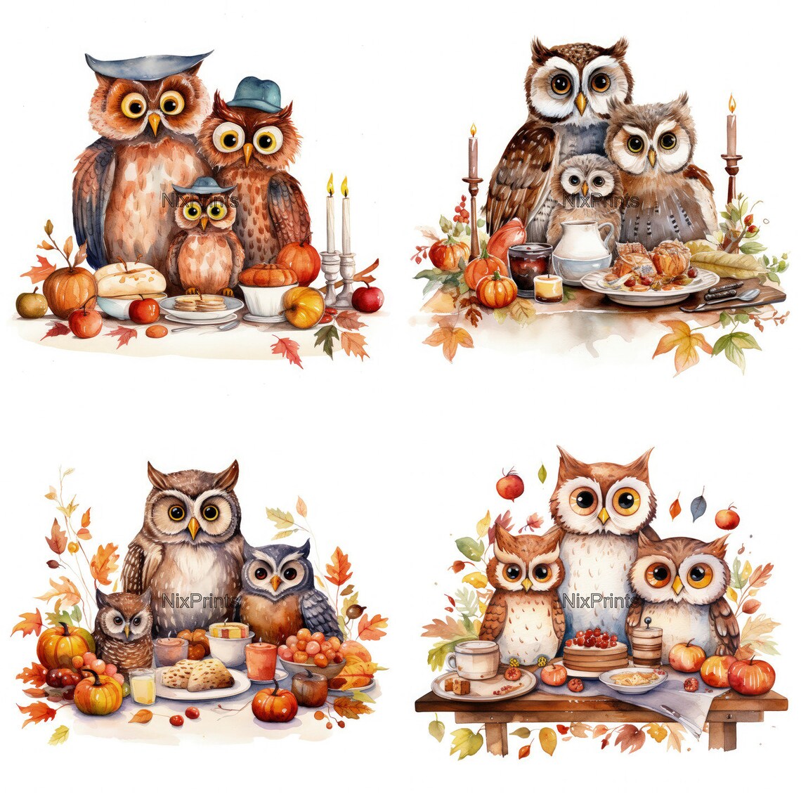 Owl Clipart, Owls Family Clipart, Thanksgiving Clipart, Family Dinner ...