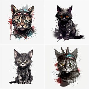 Cool Cat Punk Clipart, Punk Rock Style, Digital Paper Crafting, Digital ...