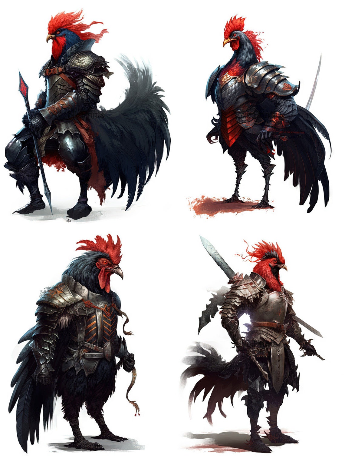 Rooster Clipart Black and Red Rooster Knight: RPG Game - Etsy