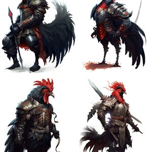 Rooster Clipart, Black and Red Rooster Knight: RPG Game Character ...
