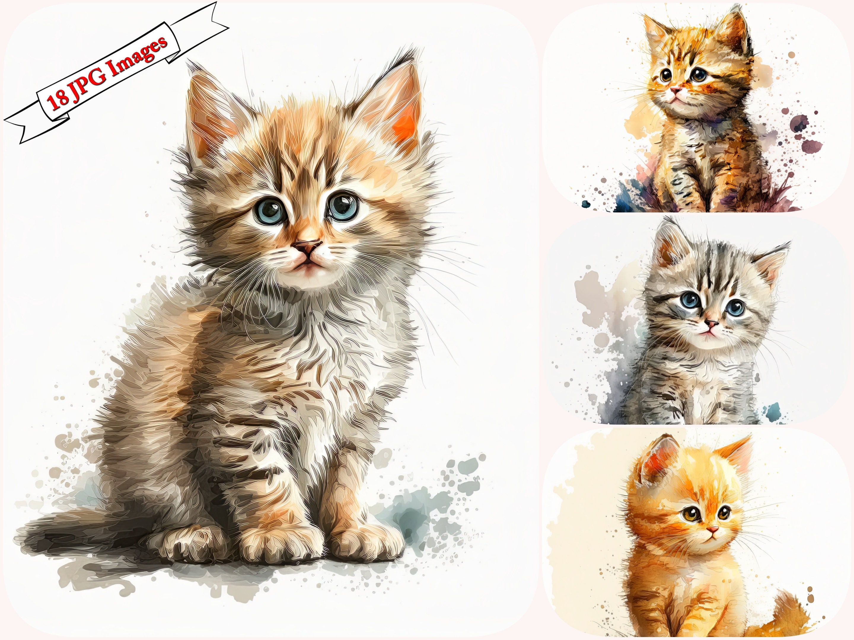 Watercolor Cat Clipart High Quality JPG Full Commercial Use - Etsy