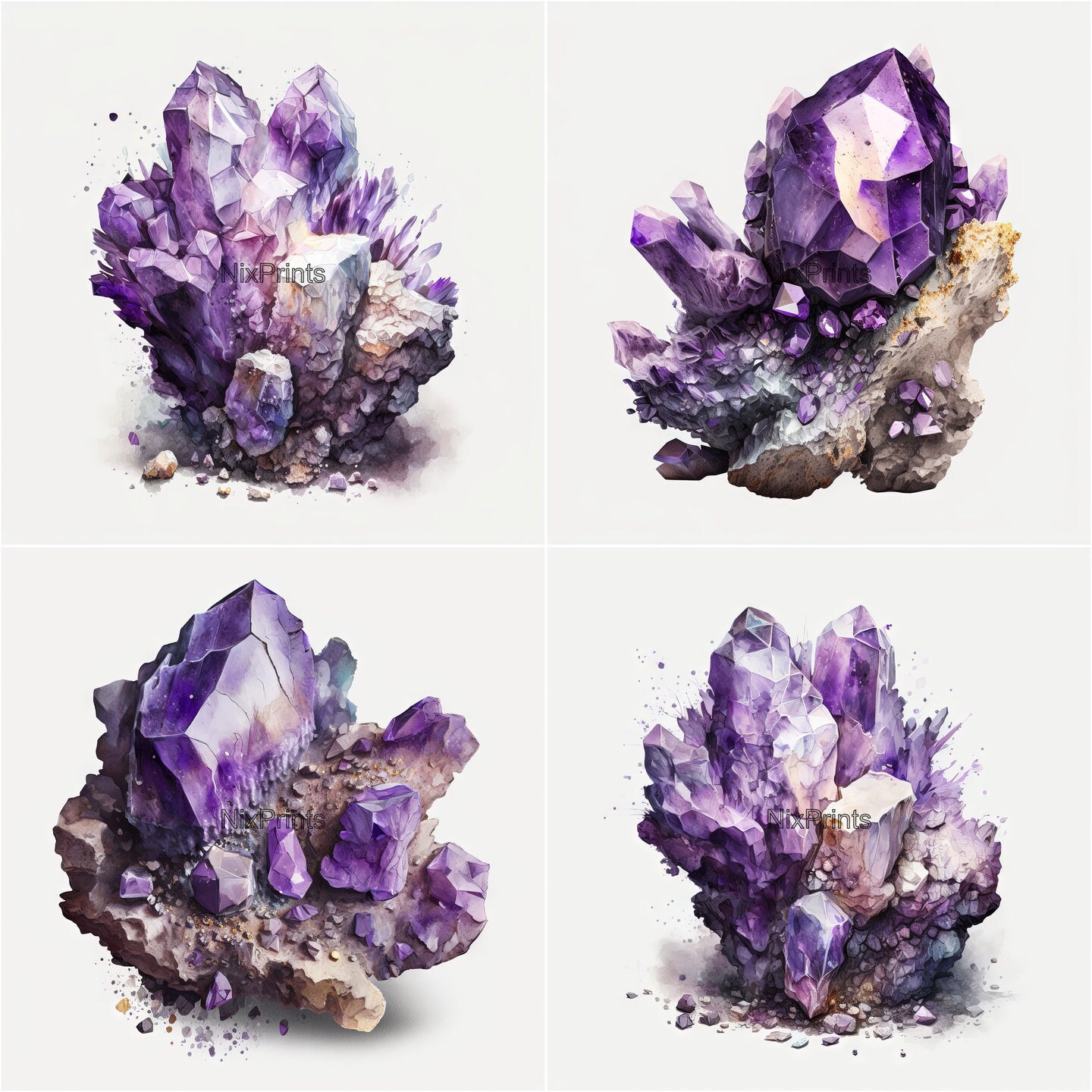 Amethyst Cluster Clipart Detailed Watercolor Amethyst - Etsy