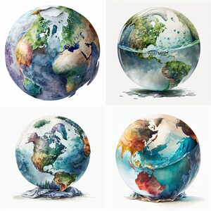 Exquisite Watercolor Globe Clipart, World Map Clipart, 300 DPI, Non ...