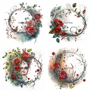 Spiral of Branches and Red Roses Clipart, Digital Paper Crafting ...