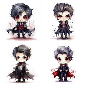 Cute Chibi Boy Vampire Clipart, Halloween Designs,watercolor Style ...