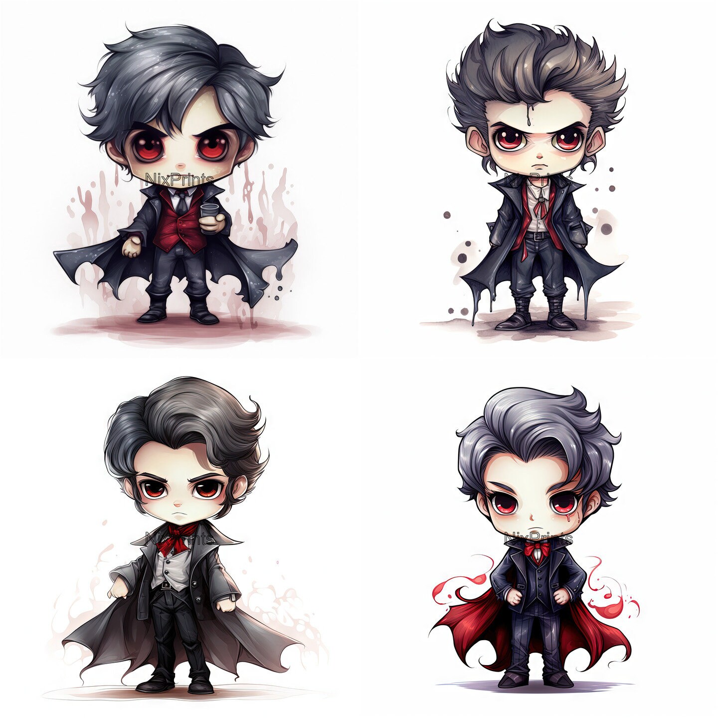 Cute Chibi Boy Vampire Clipart, Halloween Designs,watercolor Style ...