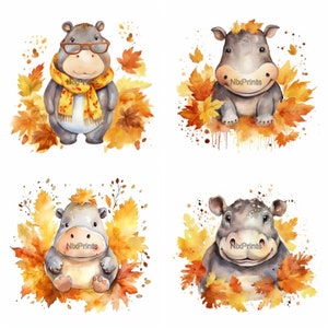 Hippopotamus Fall Foliage Clipart, Art for Male Bedroom, Wall Art for ...