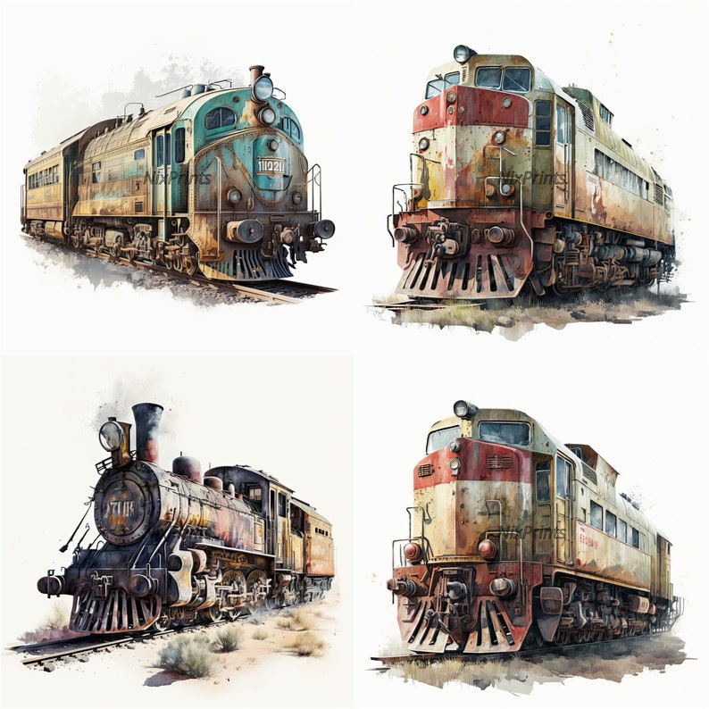 Vintage Train Watercolor Clipart Antique Locomotive - Etsy