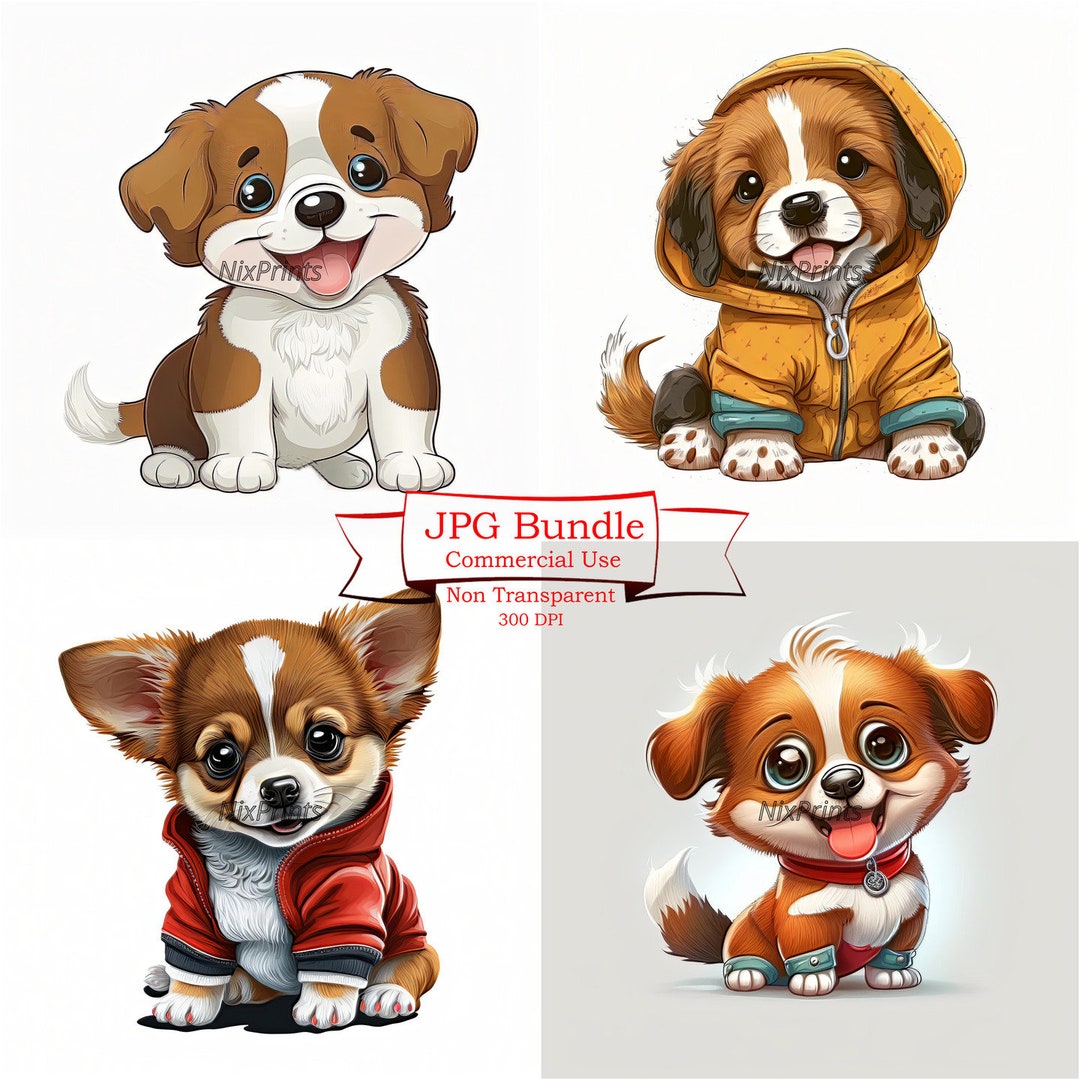Puppy Dogs Clipart Set, Small Medium & Large Breeds Watercolor Digital ...
