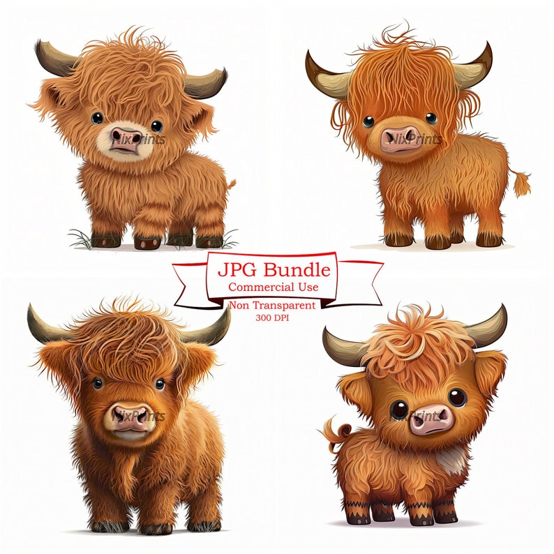 Cow Clipart Bundle 24 Cute Watercolor Highland Caw Files for - Etsy