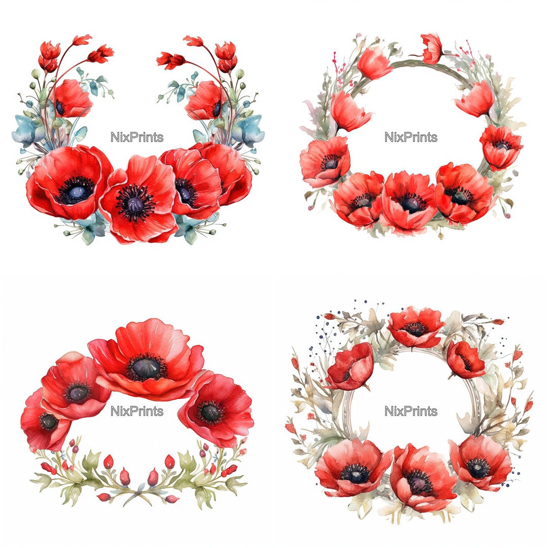 Poppy Crown Watercolor Digital Clipart Digital Paper Crafting, Digital ...