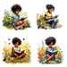 Black Child Girl Clipart, Reading Book Clipart, Craft for Grandpa ...