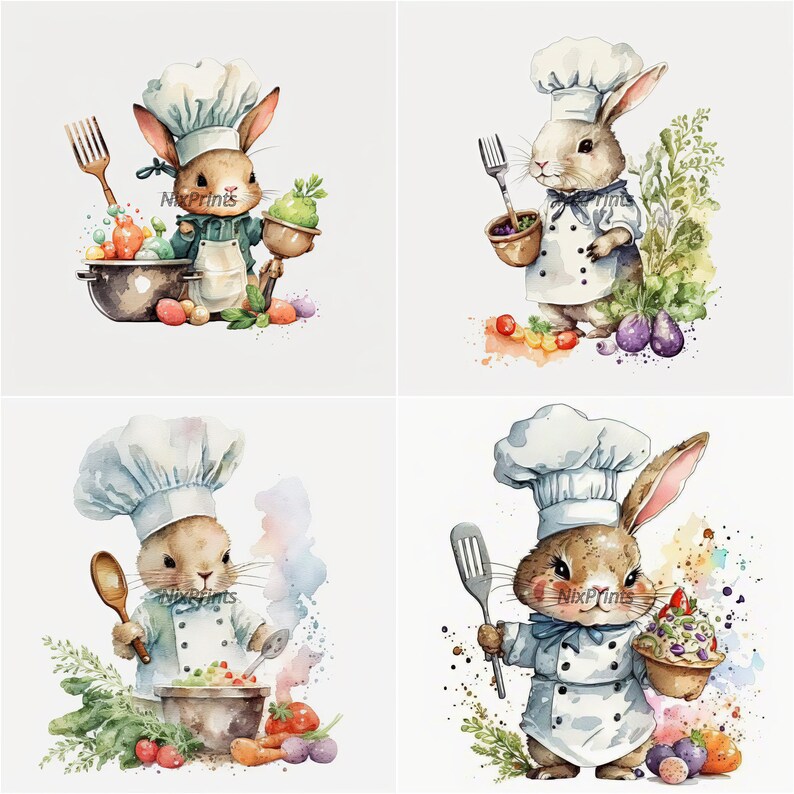 Bunny Baking Chef & Kitchen Clipart Delightful and - Etsy