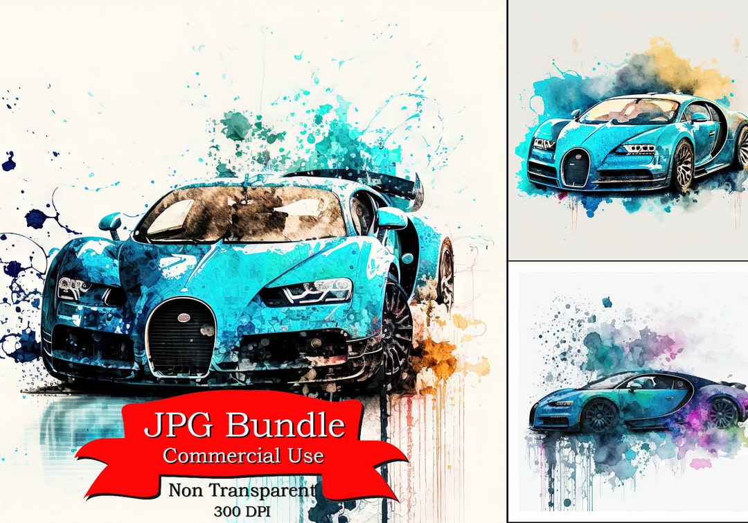 Watercolour Car Clipart, Bugatti Watercolor, Luxury Car Art, High ...
