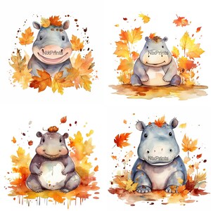 Hippopotamus Fall Foliage Clipart, Art for Male Bedroom, Wall Art for ...