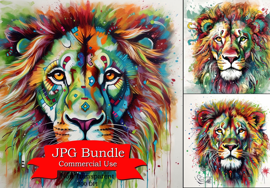 Lion Clipart, Colorful Lion Face, Soulful Green Eyes, Colorful Paisley ...