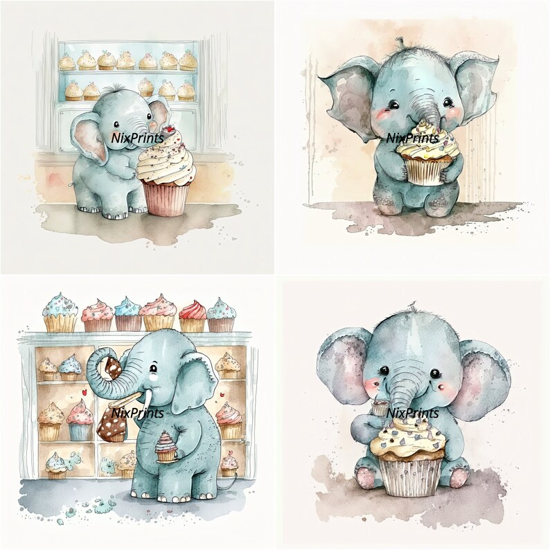 Watercolor Baby Elephant Clipart for Birthday Celebrations and - Etsy