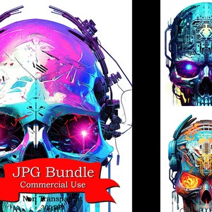 Futuristic Cyberpunk Skull Design, Images for Print, Digital Sticker ...