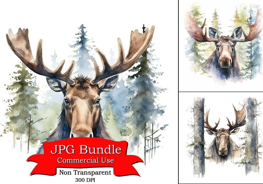Moose Head Among Treesclipart JPG Formatdigital Paper - Etsy