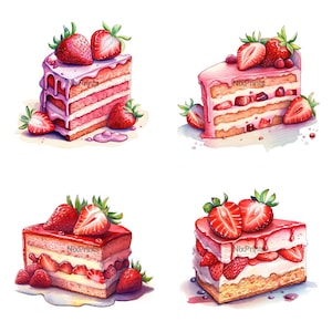 Strawberry Cake Slice Clipart, Watercolour Clipart, Craft for Infant ...