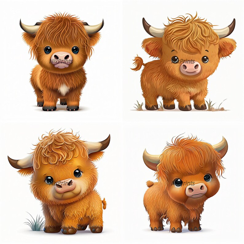 Cow Clipart Bundle 24 Cute Watercolor Highland Caw Files for - Etsy