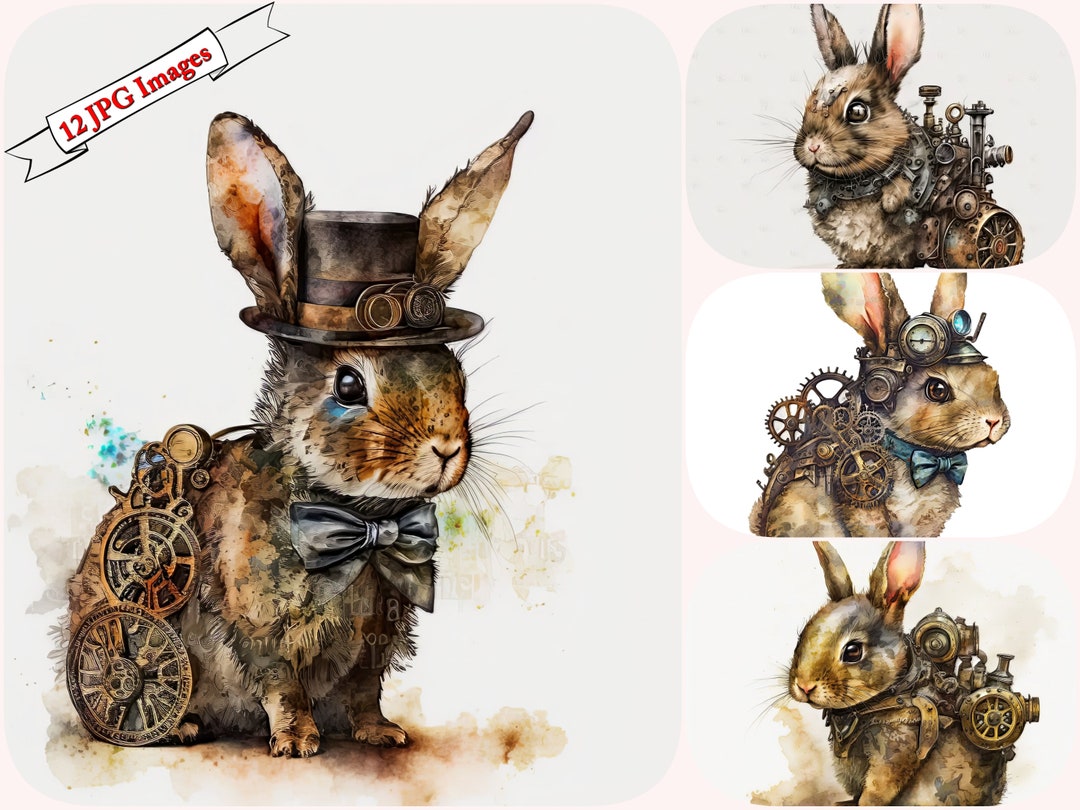Steampunk Bunny Clipart Whimsical Digital Illustrations of a Steampunk ...