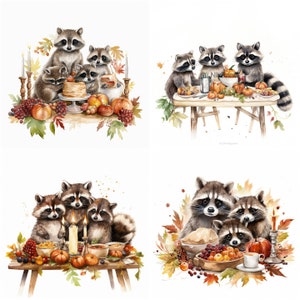 Raccoon Clipart, Thanksgiving Clipart, Family Dinner Scenes Clipart ...
