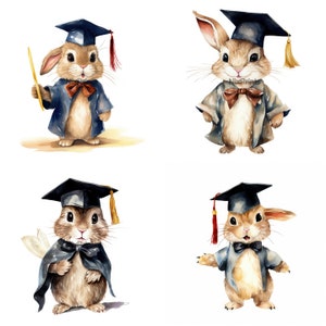Rabbit Clipart, Graduation Clipart, Wearing a Cap and Gown, Graduation ...