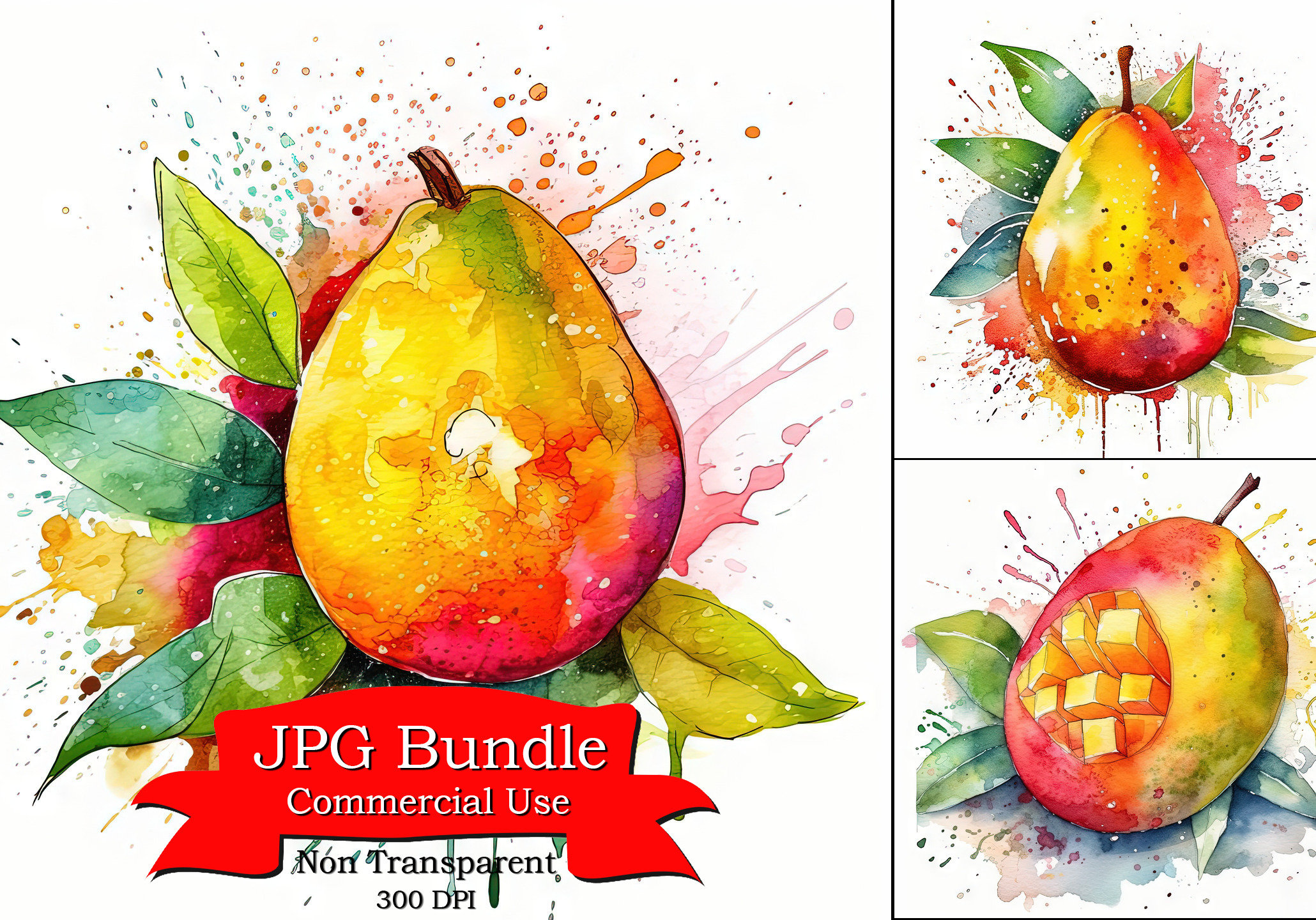 Vibrant Watercolor Mango Digital Clipart in JPG Format Digital - Etsy