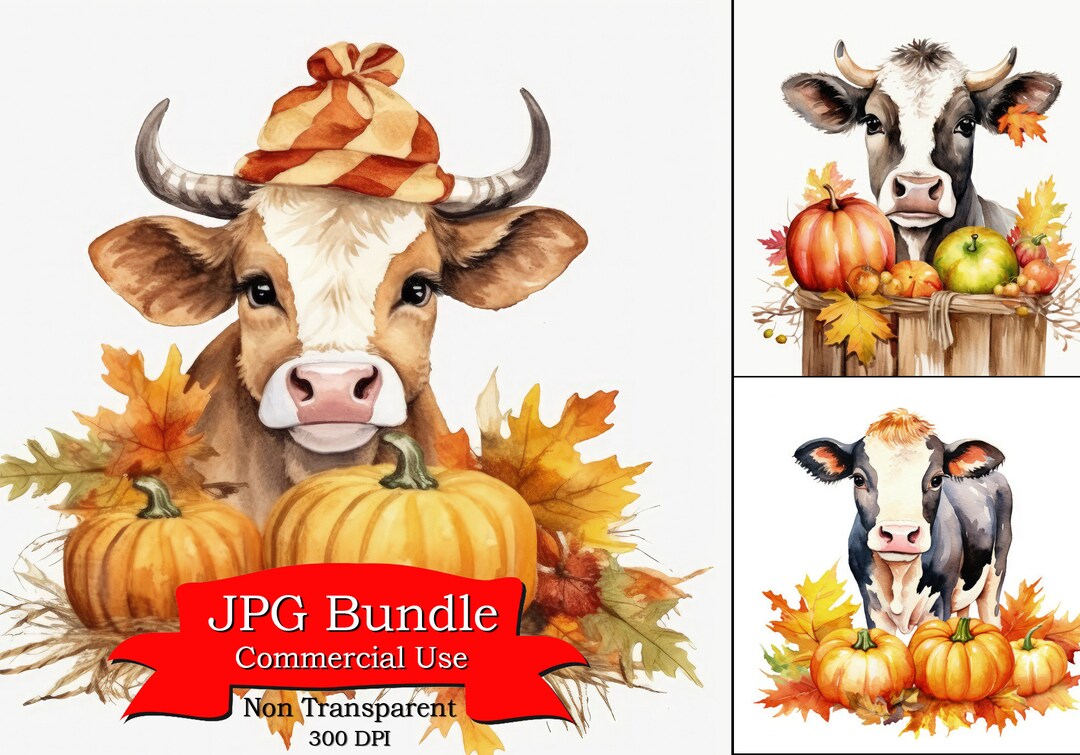 Cute Cow Harvest Food Fall Season Watercolor Clipart, Print for Shirt ...