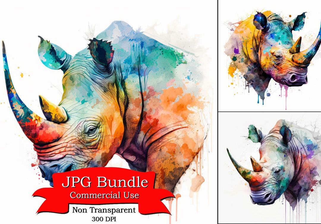 Abstract Colorful Rhino Portrait: Vibrant Rhino Face Clipart for Home ...