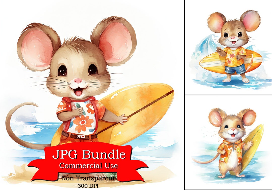 Cute Mouse Clipart, Lifeguard Outfit, Holding Surfboard Clipart, Clip ...