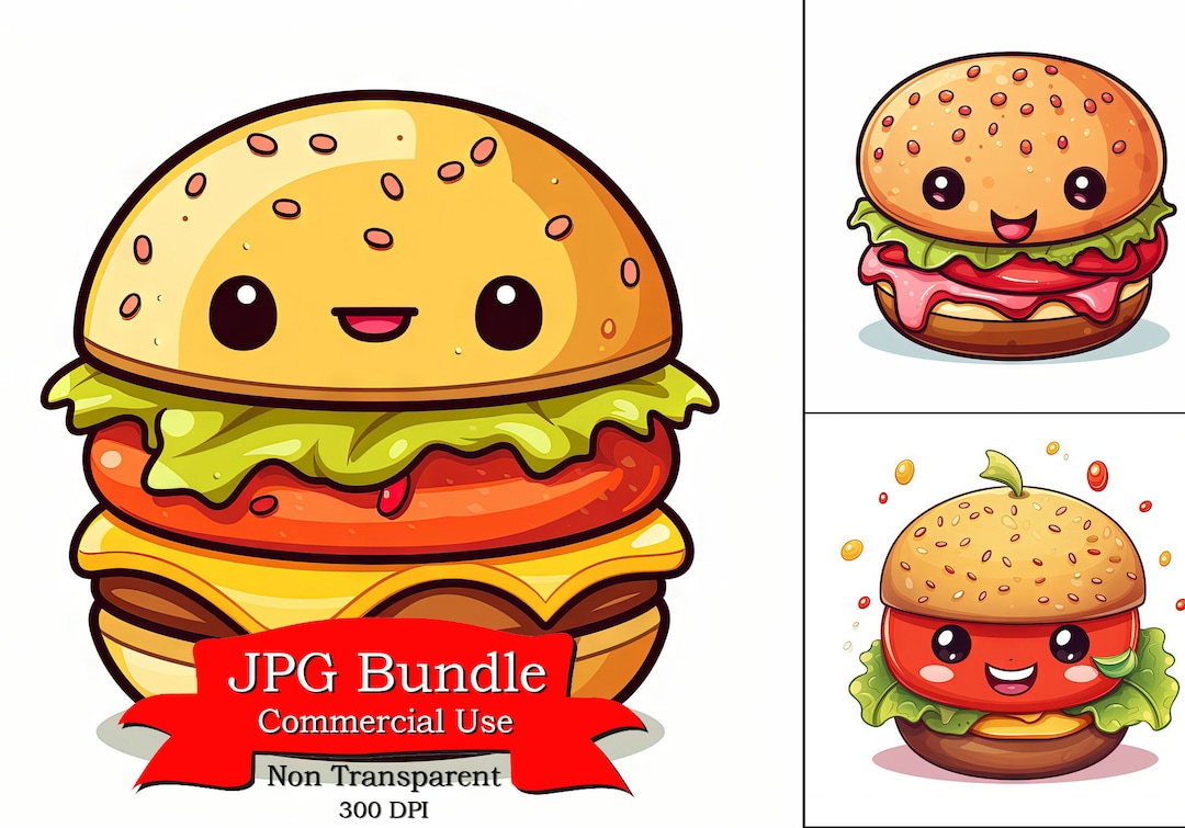 Kawaii Burger Clipart, Digital Sticker for Bottle,picture for Living ...
