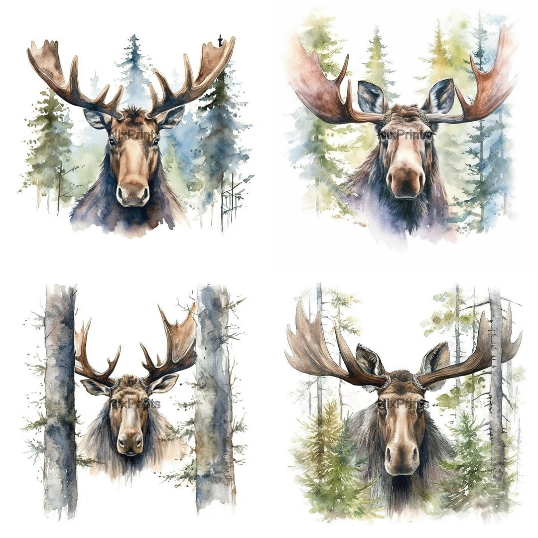 Moose Head Among Trees,clipart, JPG Format,digital Paper Crafting ...
