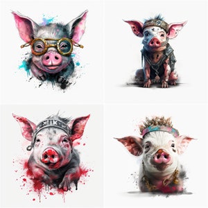 Pig Punk Art Clipart, Pig Art, Punk Style, Rebellion Art, Digital Paper ...