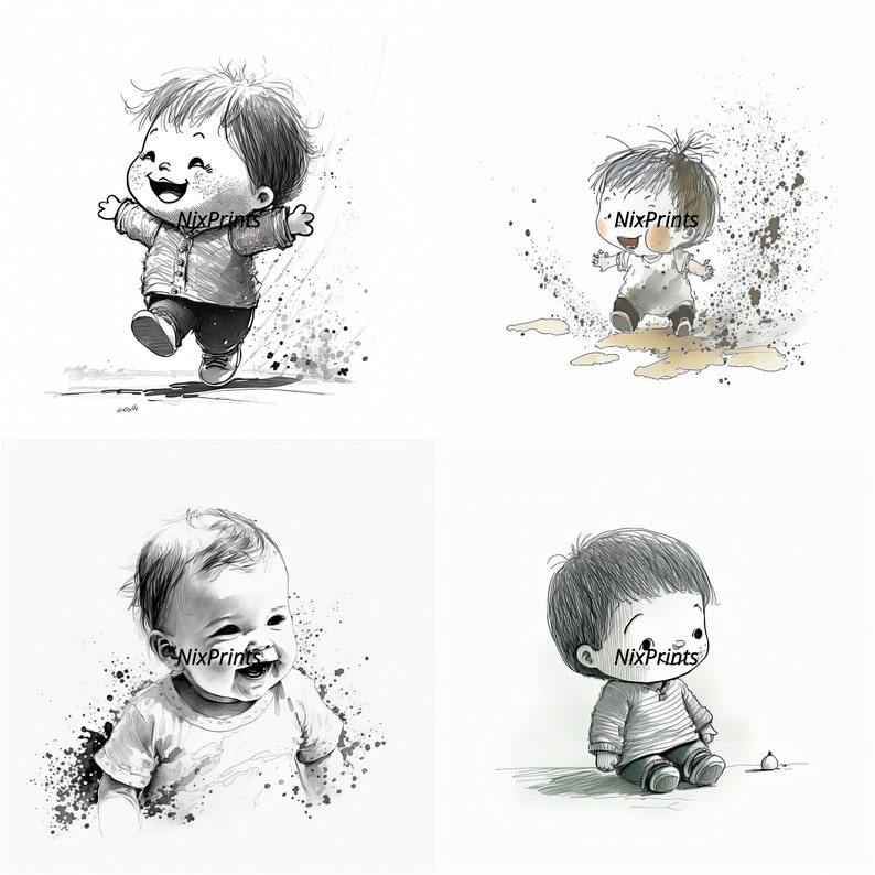Digital Watercolor Clipart of Happy Little Cartoon Kid for - Etsy