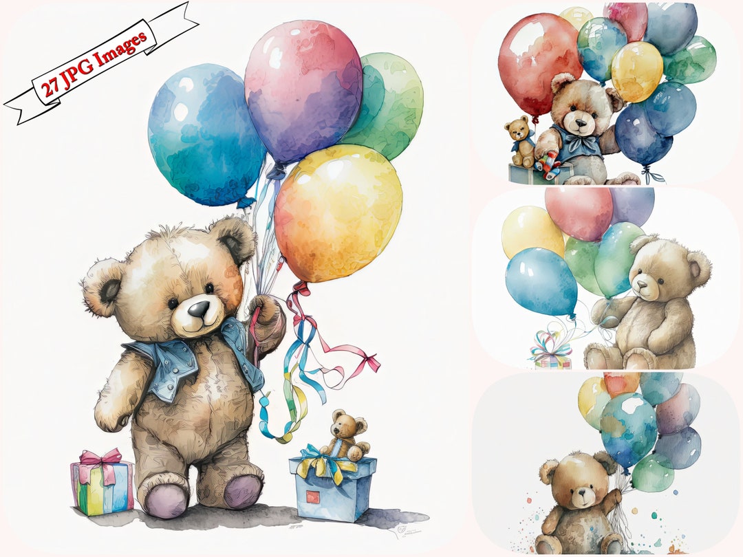 Cute Watercolor Teddy Vintage Bear Clipart and Cute Kids Clip Art for ...
