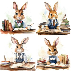 Rabbit Clipart, School Clipart, in a School Uniform, Studying at a Desk ...