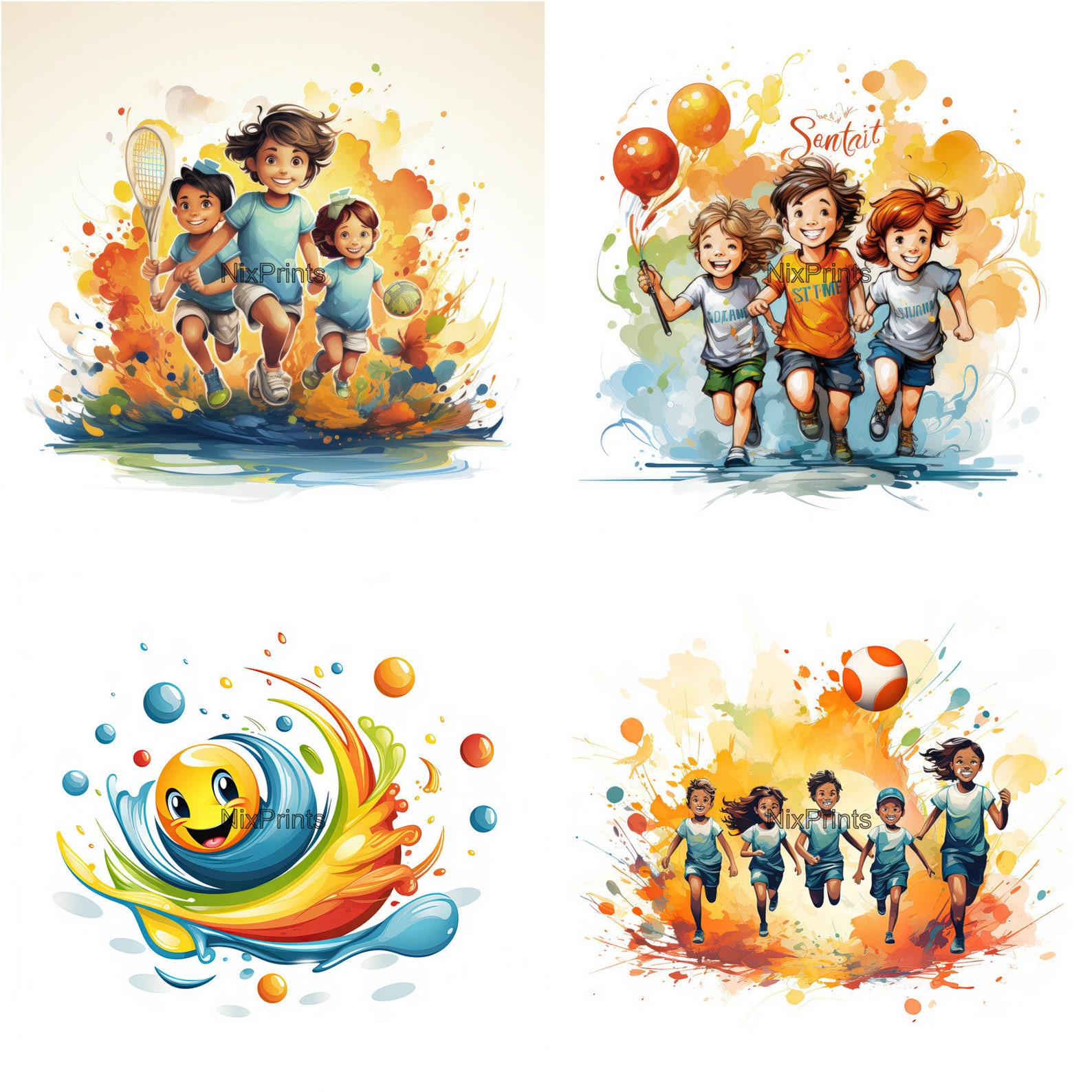 Children in Motion Clipart, Tennis Clipart, Art for A Cabin, Wall Art ...