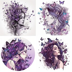Girl Clipart With Butterflies, Digital Purple Butterflies Woman Clipart ...